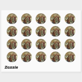 Vintage Christmas, Victorian Musicians Caroling Classic Round Sticker ...