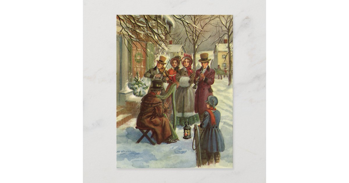 Vintage Christmas, Victorian Musicians Caroling Holiday Postcard | Zazzle