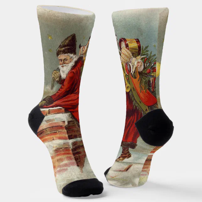 Vintage Christmas Victorian Saint Nicholas on Roof Socks | Zazzle
