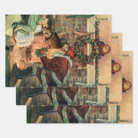 Vintage Christmas, Victorian Santa Claus Children Wrapping Paper Sheets ...