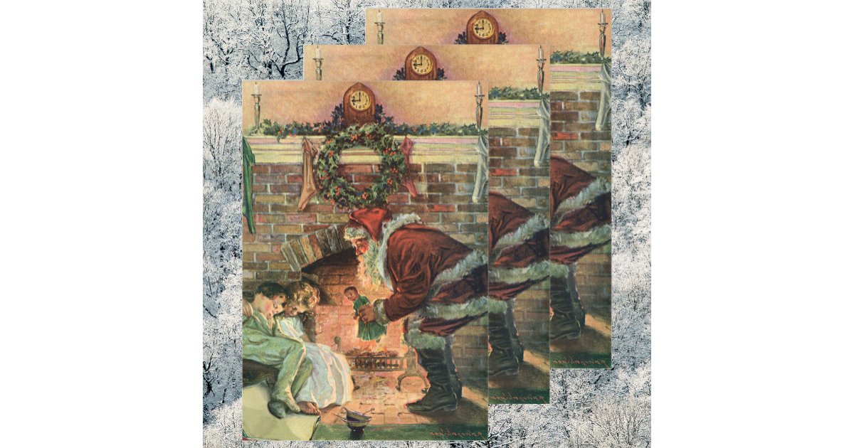 Vintage Christmas, Victorian Santa Claus Children Wrapping Paper Sheets ...
