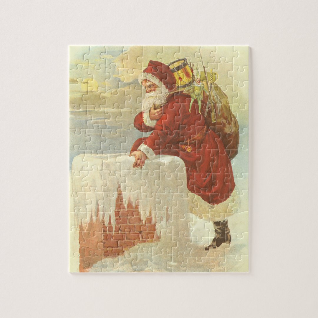Vintage Christmas Victorian Santa Claus in Chimney Jigsaw Puzzle | Zazzle