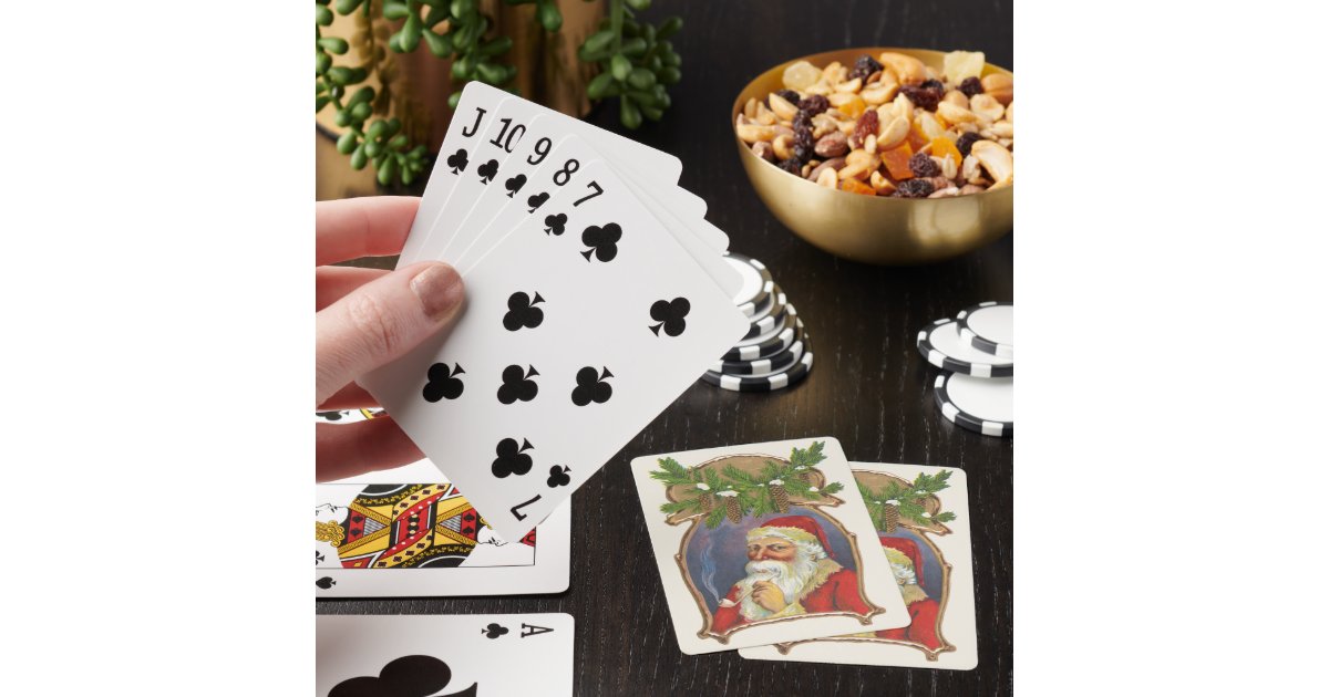 Vintage Christmas, Victorian Santa Claus with Pipe Poker Cards | Zazzle