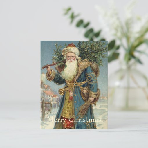 Vintage Christmas, Victorian Santa Claus with Tree Holiday Postcard ...