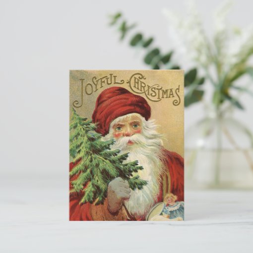 Vintage Christmas, Victorian Santa Claus with Tree Holiday Postcard ...