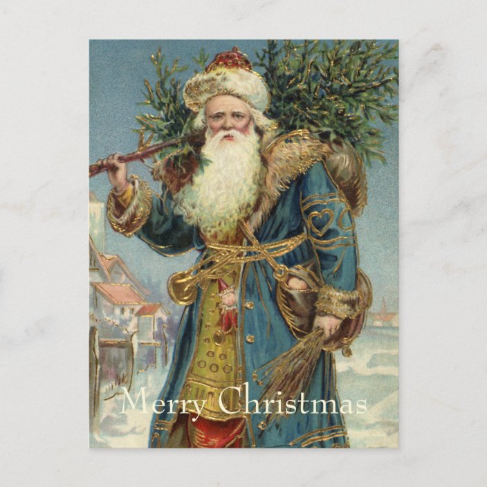 Vintage Christmas, Victorian Santa Claus with Tree Holiday Postcard ...