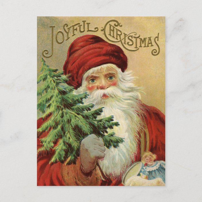 Vintage Christmas, Victorian Santa Claus with Tree Holiday Postcard ...