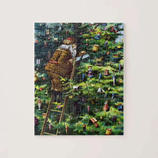 Vintage Christmas, Victorian Santa Claus with Tree Jigsaw Puzzle | Zazzle