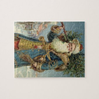 Vintage Christmas, Victorian Santa Claus with Tree Jigsaw Puzzle | Zazzle