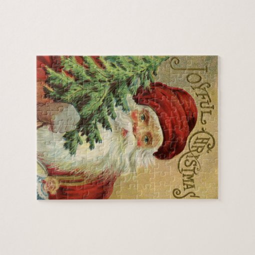 Vintage Christmas, Victorian Santa Claus with Tree Jigsaw Puzzle | Zazzle