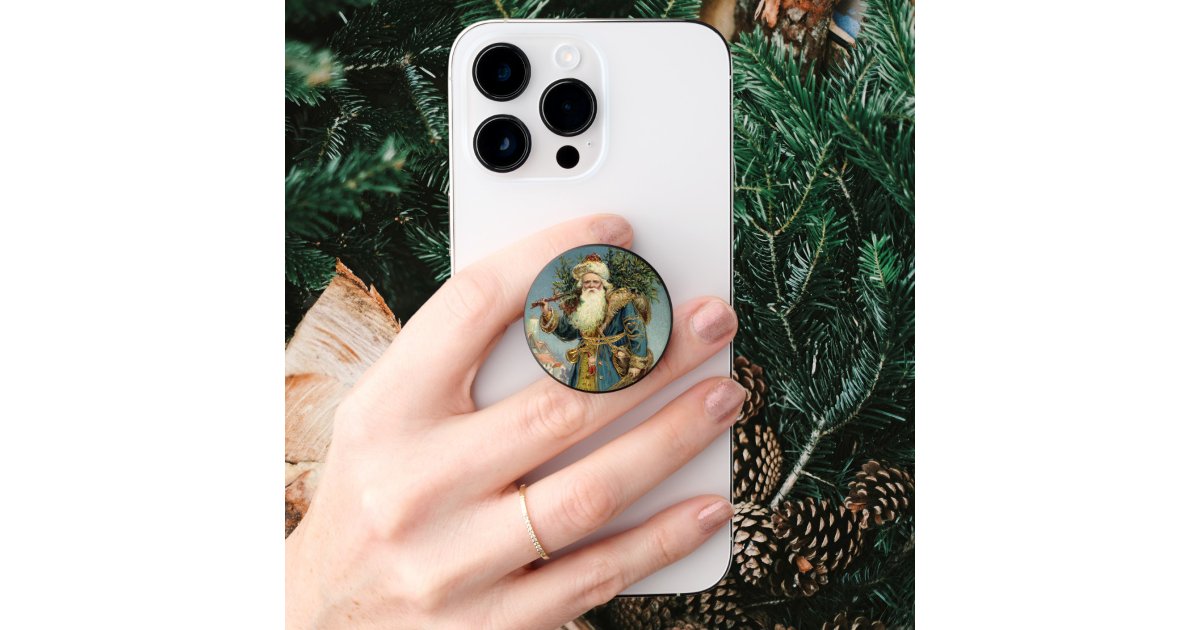 Vintage Christmas, Victorian Santa Claus with Tree PopSocket | Zazzle