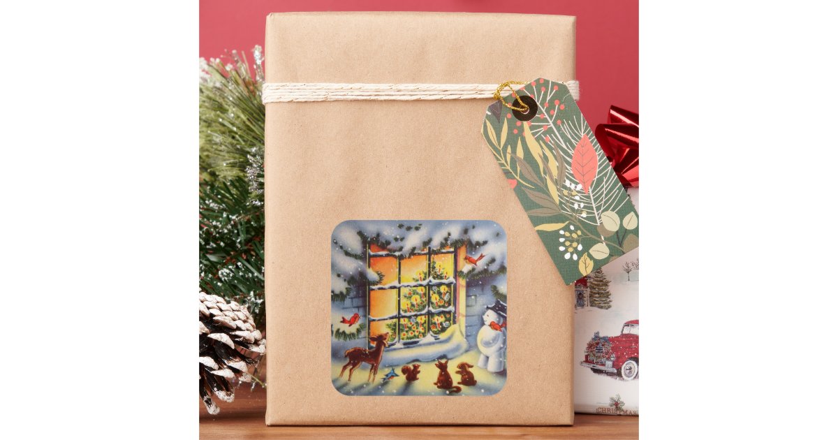 Vintage Christmas window Holiday sticker | Zazzle