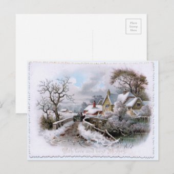 Vintage Christmas Winter Scene Holiday Postcard | Zazzle