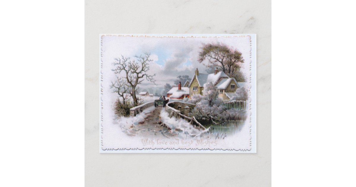 Vintage Christmas Winter Scene Holiday Postcard | Zazzle