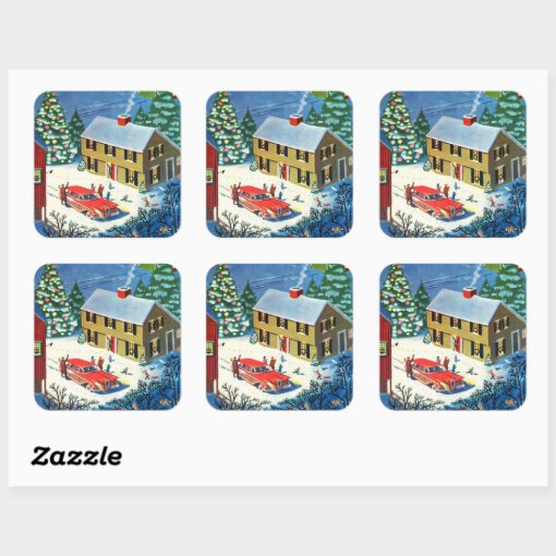 Vintage Christmas Winter Scene Square Sticker | Zazzle