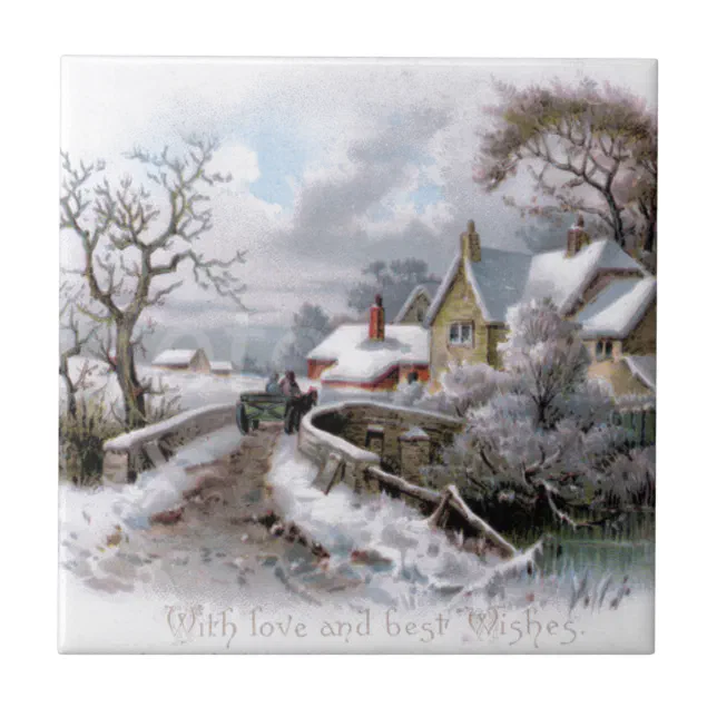 Vintage Christmas Winter Scene Tile | Zazzle