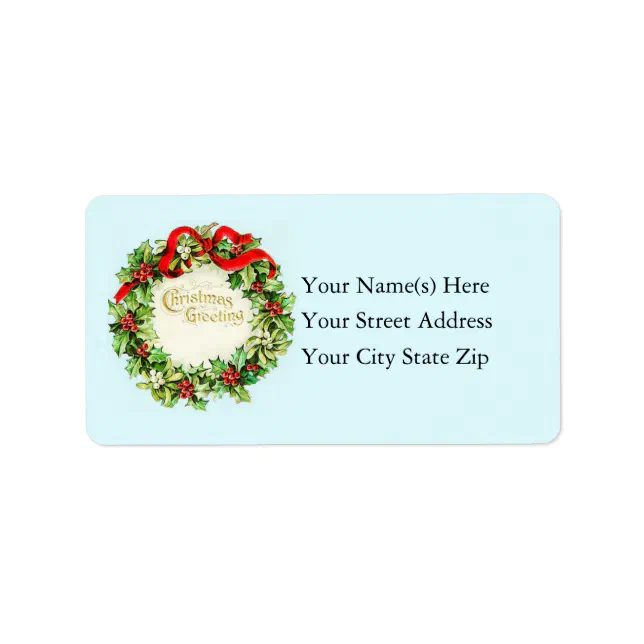 Vintage Christmas Wreath Address Label | Zazzle