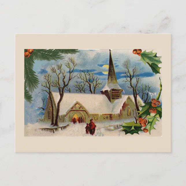 Vintage Church in winter Postcard | Zazzle