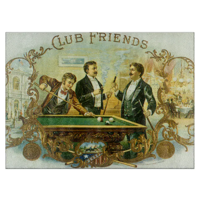 Vintage Cigar Label Art, Club Friends Billiards Cutting Board | Zazzle