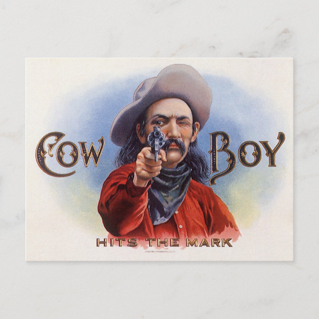 Vintage Cigar Label Art, Cowboy Hits the Mark Postcard | Zazzle