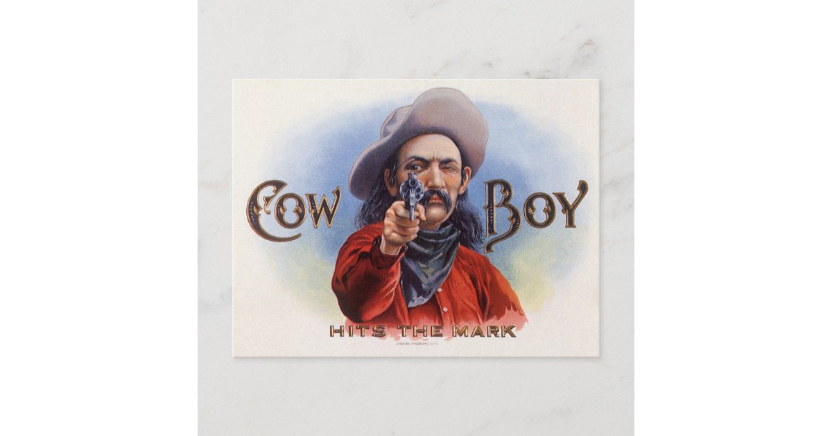 Vintage Cigar Label Art, Cowboy Hits the Mark Postcard | Zazzle