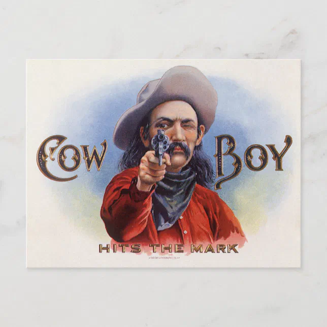Vintage Cigar Label Art, Cowboy Hits the Mark Postcard | Zazzle