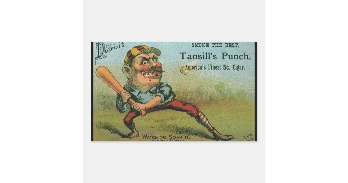 Vintage Cigar Label, Sports Baseball Tansill Punch Rectangular Sticker ...