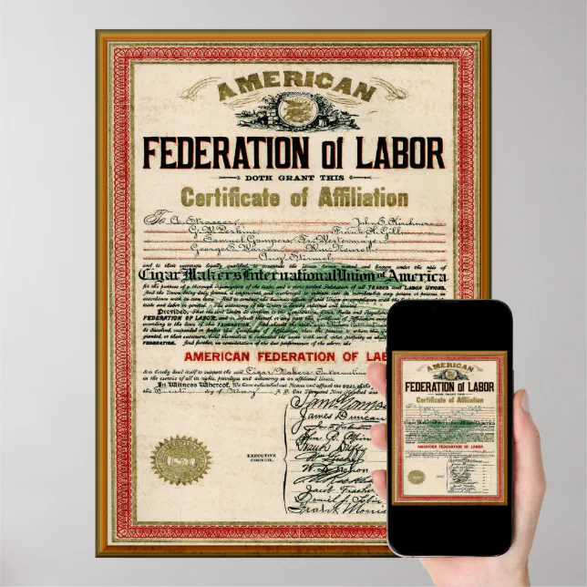 Vintage Cigar Makers AFL Union Charter Poster | Zazzle