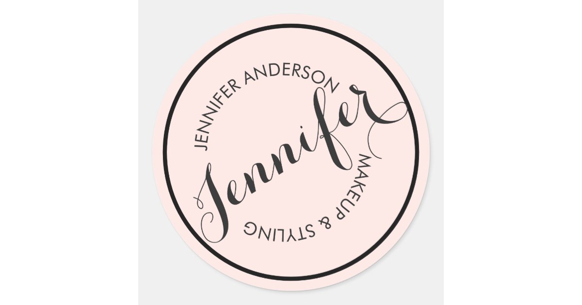 Vintage Circle Stamp Logo Makeup and Beauty Pink Classic Round Sticker ...