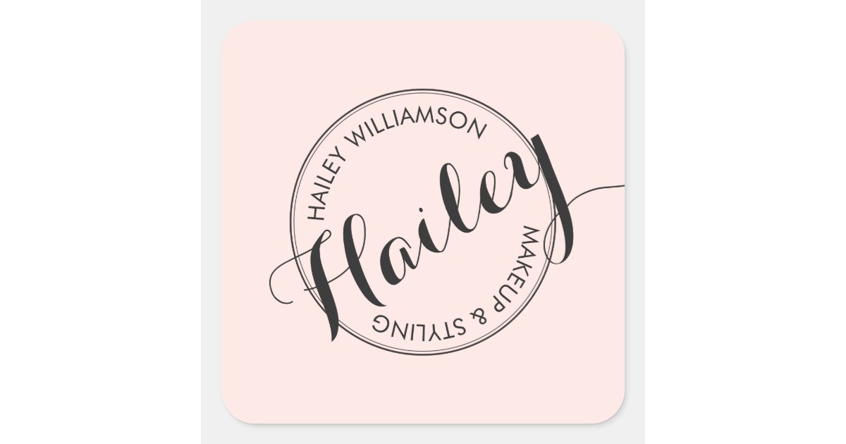 Vintage Circle Stamp Logo Makeup and Beauty Pink Square Sticker | Zazzle
