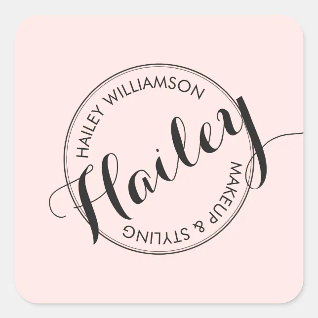 Vintage Circle Stamp Logo Makeup and Beauty Pink Square Sticker | Zazzle