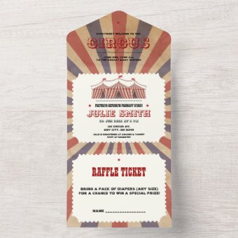 Vintage Circus Baby Shower Ticket Diaper Raffle All In One Invitation ...