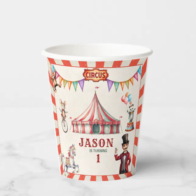 Vintage Circus Carnival Birthday Paper Cups | Zazzle