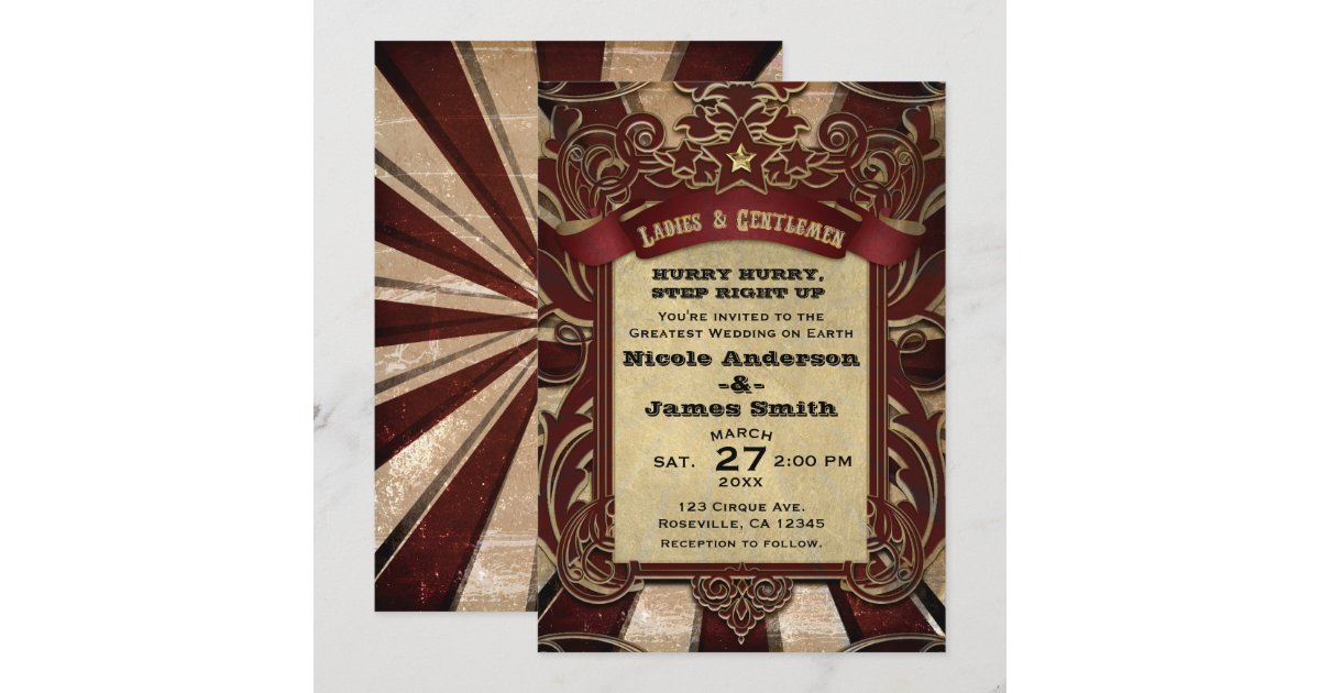Vintage Circus Carnival Elegant Showtime Wedding Invitation | Zazzle