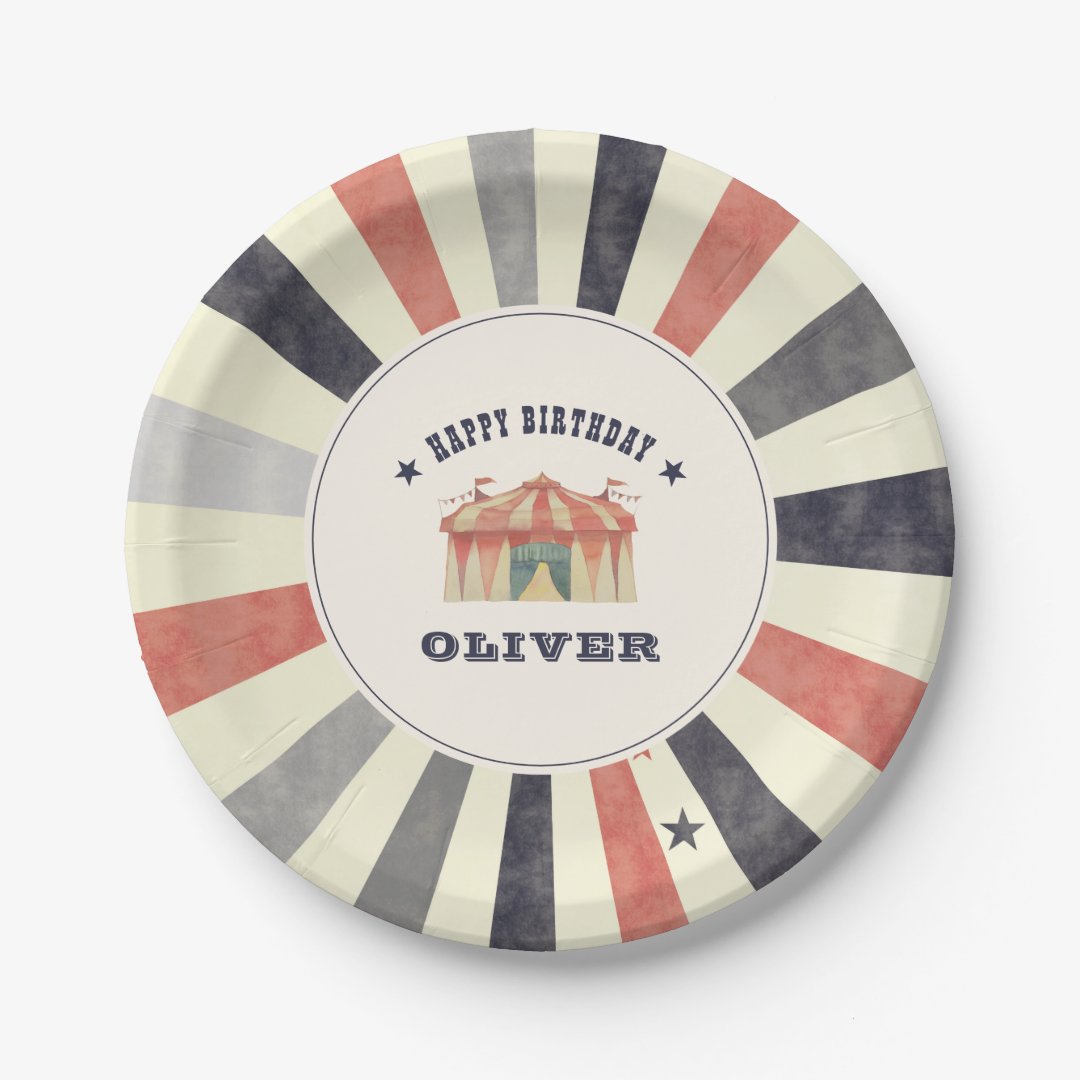 Vintage Circus Personalized Birthday Party Paper Plates | Zazzle