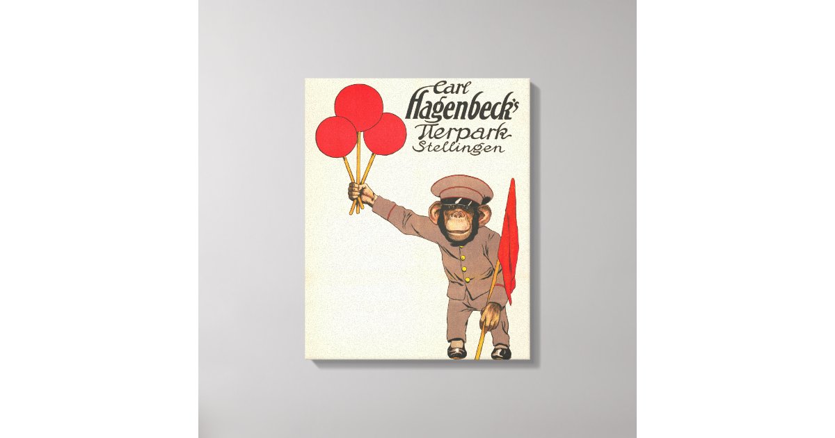 Vintage Circus Poster Of A Monkey Holding Balloons Canvas Print | Zazzle