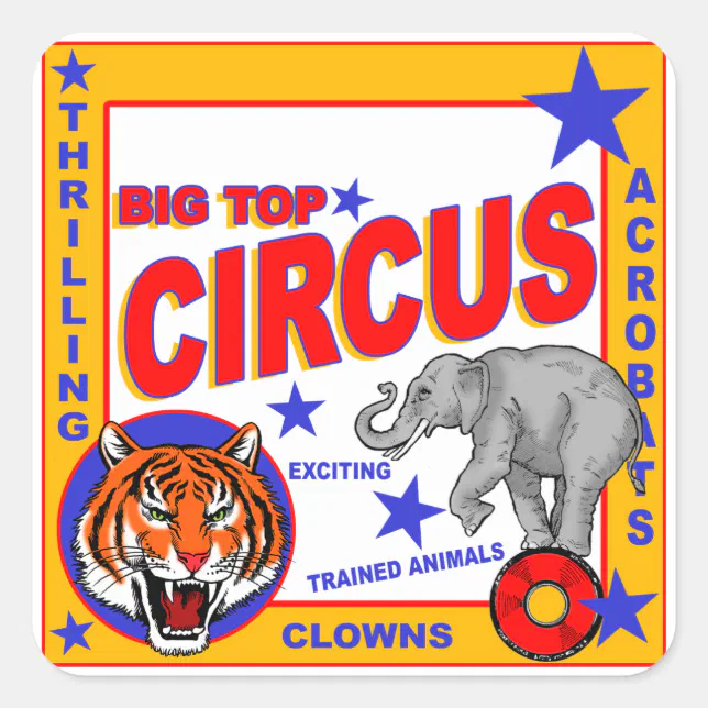 Vintage Circus Poster Square Sticker | Zazzle