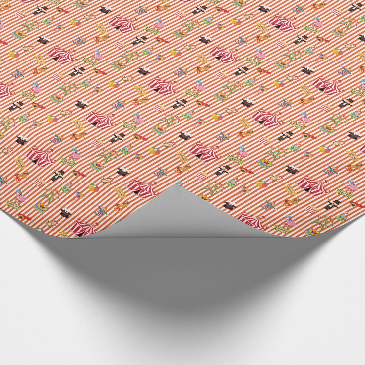 Vintage Circus Show on orange and white striped Wrapping Paper | Zazzle