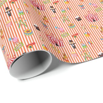 Vintage Circus Show on orange and white striped Wrapping Paper | Zazzle