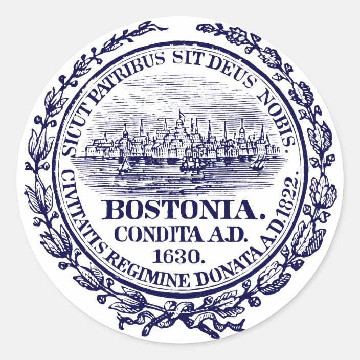Vintage City of Boston Seal, dark blue Classic Round Sticker | Zazzle.com