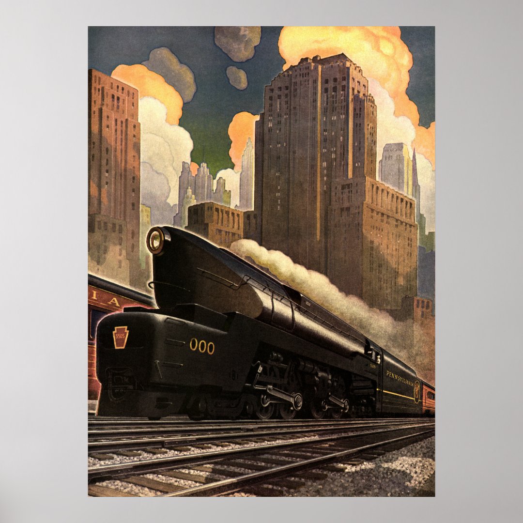 Vintage City, T1 Duplex Train on Railroad Tracks Poster | Zazzle