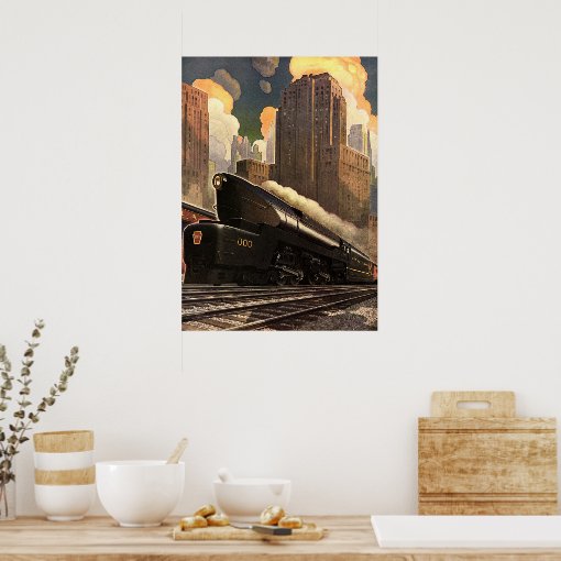 Vintage City, T1 Duplex Train on Railroad Tracks Poster | Zazzle