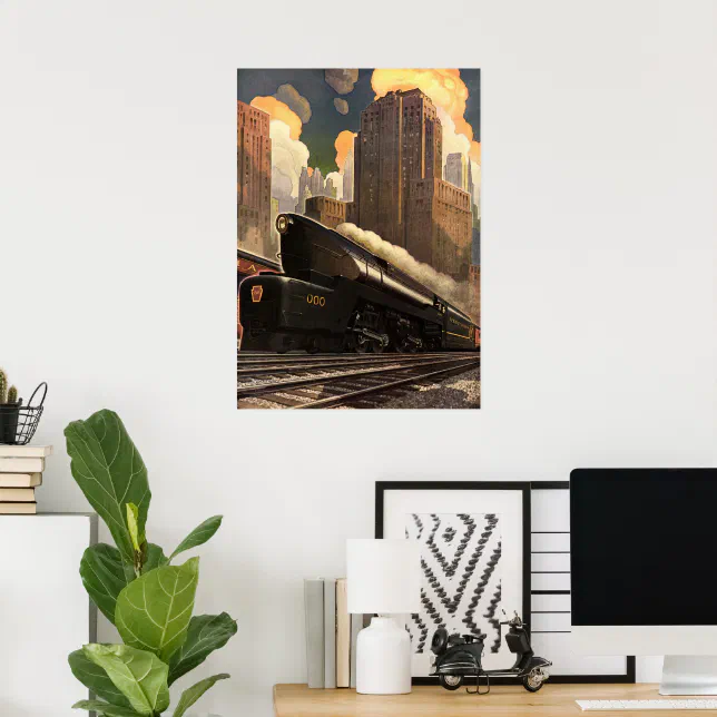 Vintage City, T1 Duplex Train on Railroad Tracks Poster | Zazzle