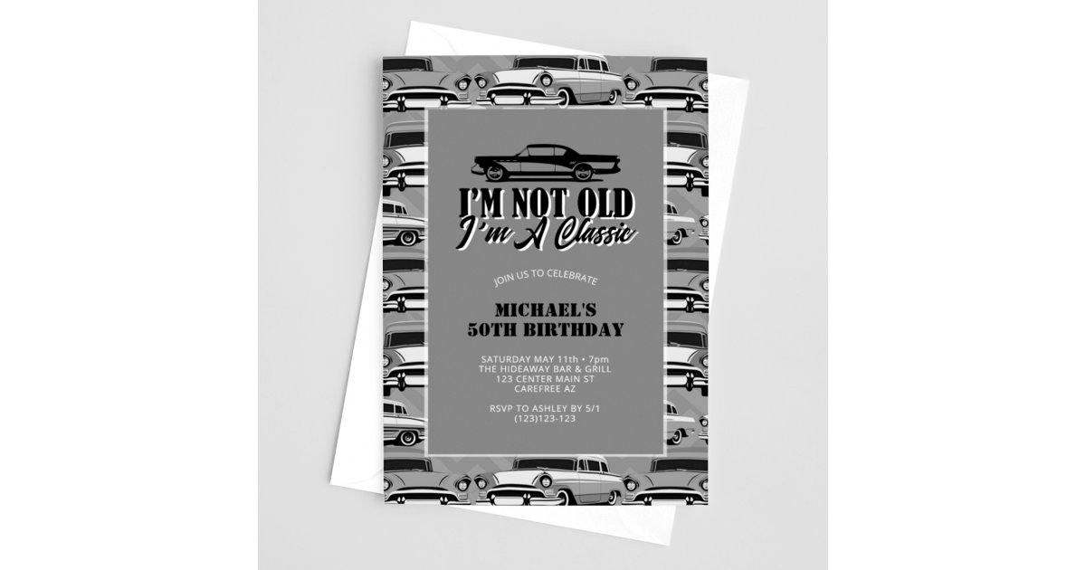 Vintage Classic Cars Adult Birthday Invitation | Zazzle