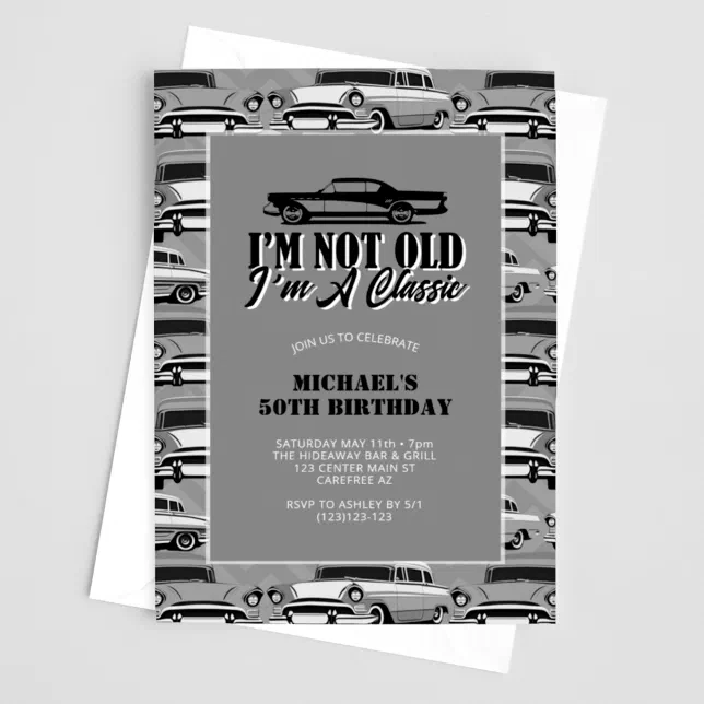 Vintage Classic Cars Adult Birthday Invitation | Zazzle