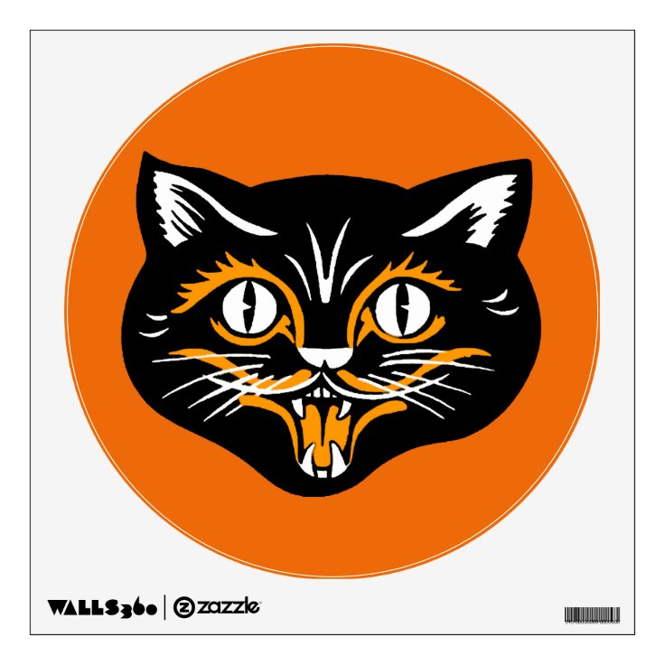 Vintage Classic Halloween Black Cat Face Fangs Wall Sticker | Zazzle