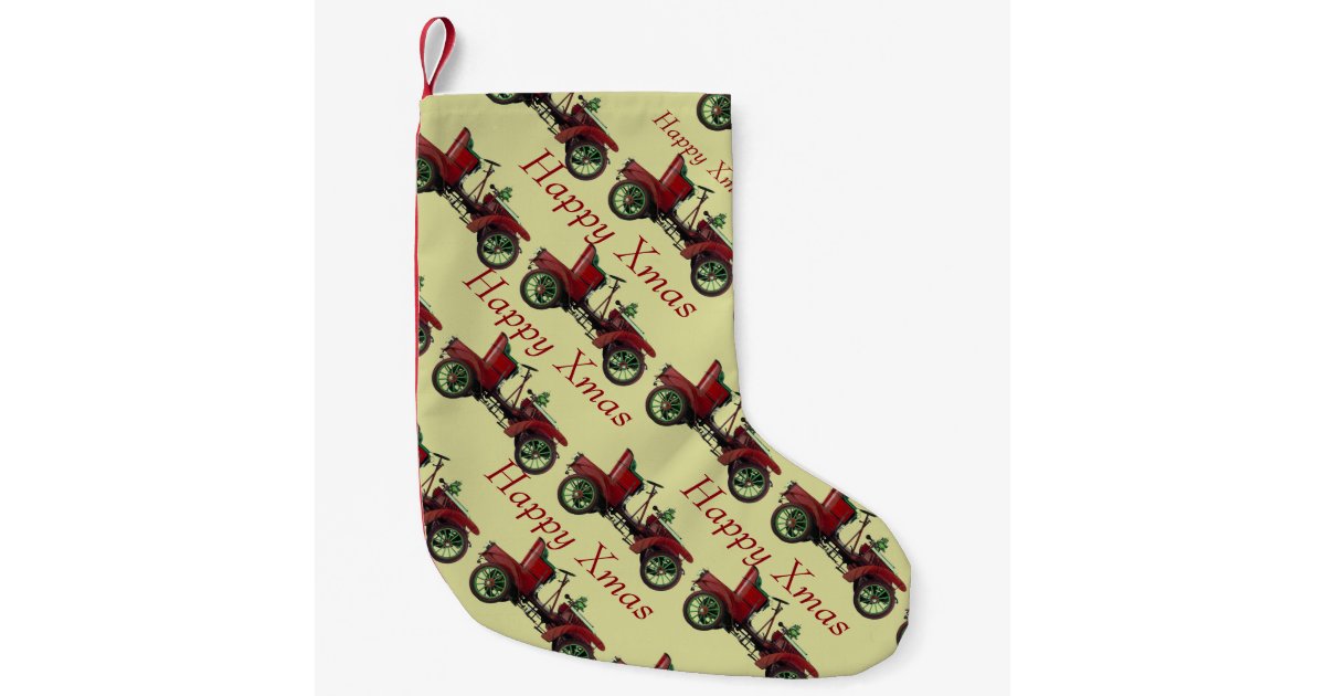 VINTAGE / CLASSIC RED CARS Happy Xmas Small Christmas Stocking | Zazzle
