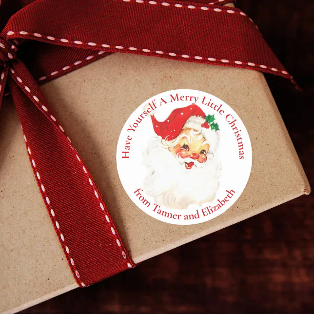 Vintage Classic Santa Merry Christmas Custom Classic Round Sticker | Zazzle