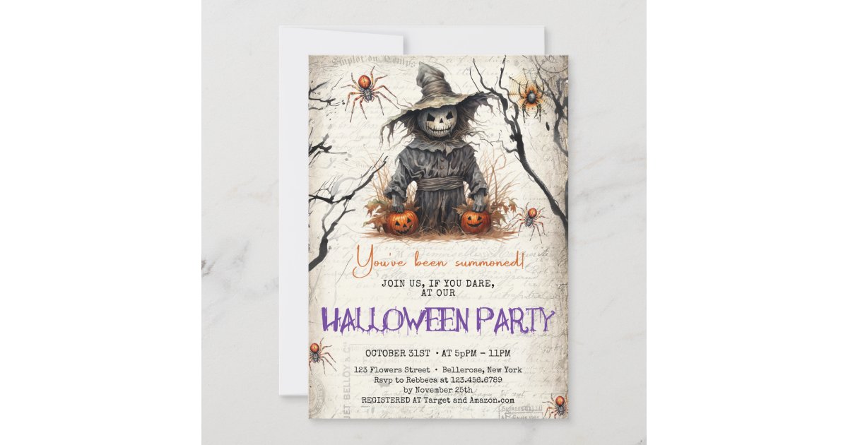 Vintage classic tradition Halloween scarecrow Invitation | Zazzle