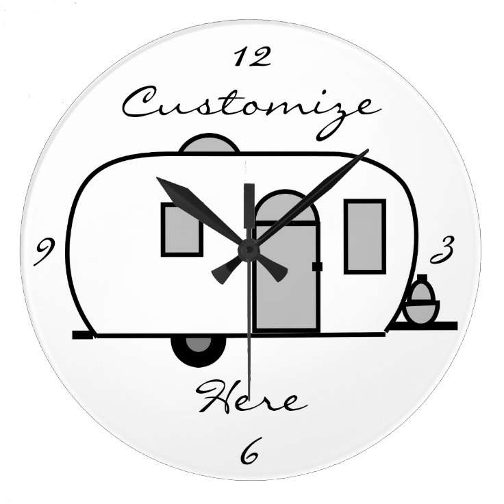 Vintage classic trailer rounded caravan large clock | Zazzle